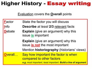 Higher History essays - Writing Evaluation | PPTX