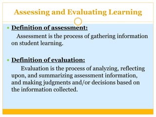 Assessing and Evaluating Learning | PPT