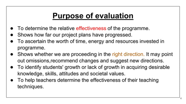 Evaluation, purpose, principle and types of evaluation | PPT