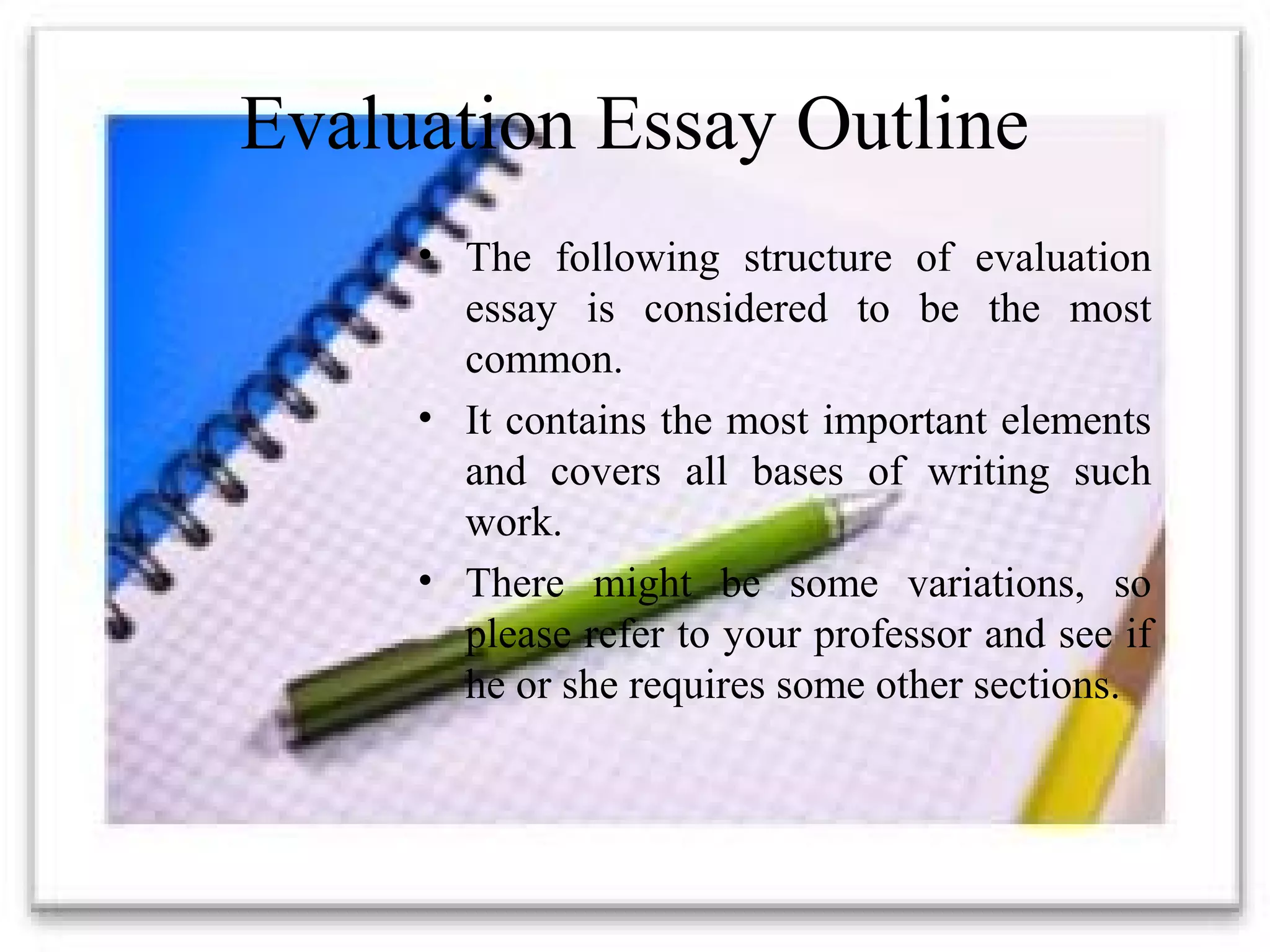 Evaluation essay outline | PPT