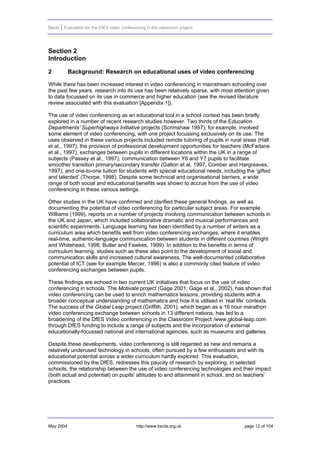 Evaluation for the DfES video conferencing in the classroom ... | PDF