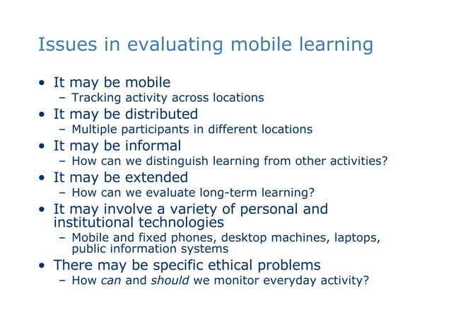Evaluation Methods For Mobile Learning | PPT