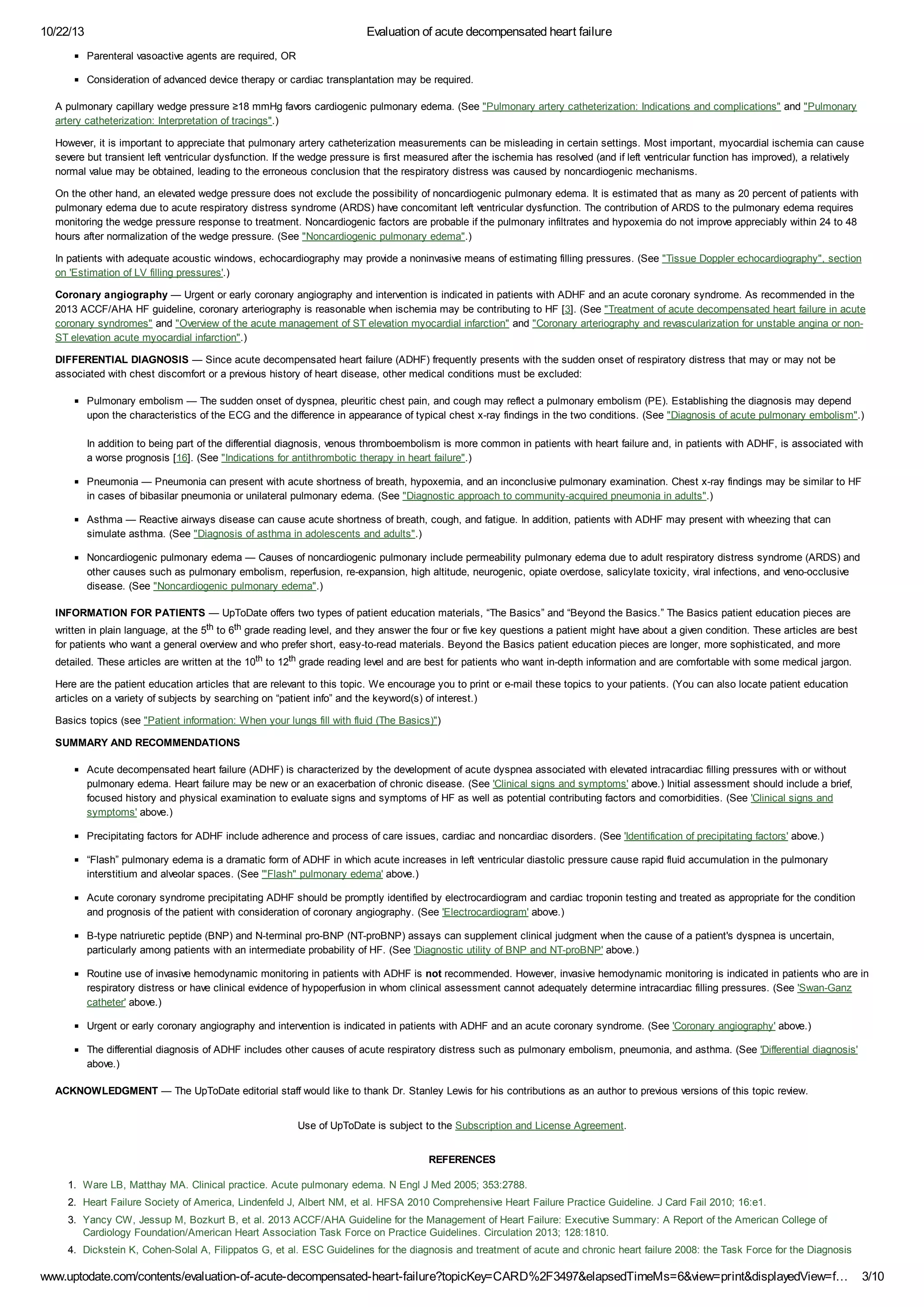 Evaluation of acute decompensated heart failure | PDF