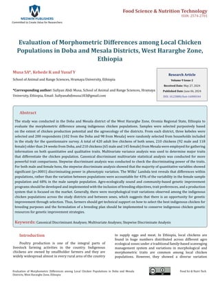 Evaluation of Morphometric Differences among Local Chicken Populations in Doba and Mesala ...