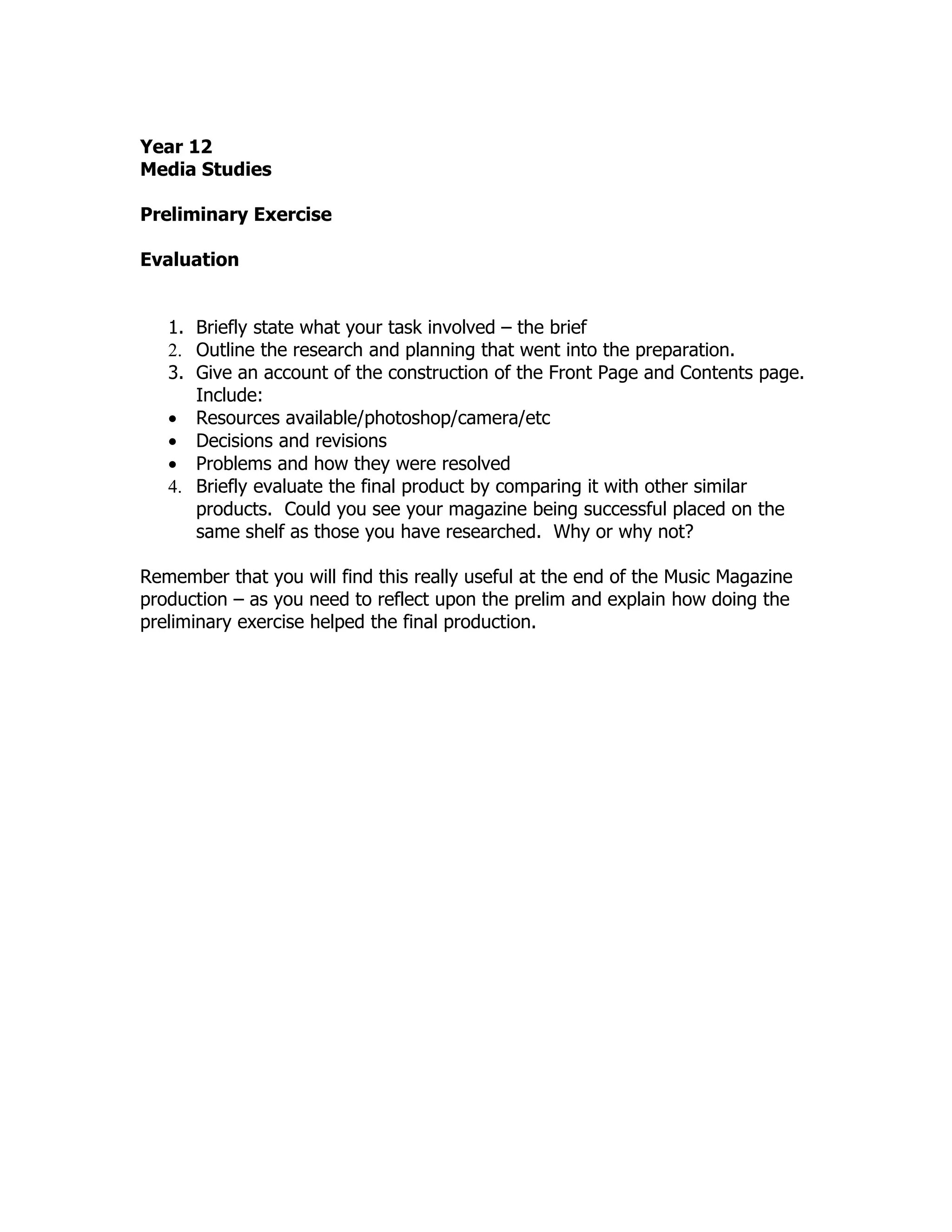 Evaluation prelim task | DOC