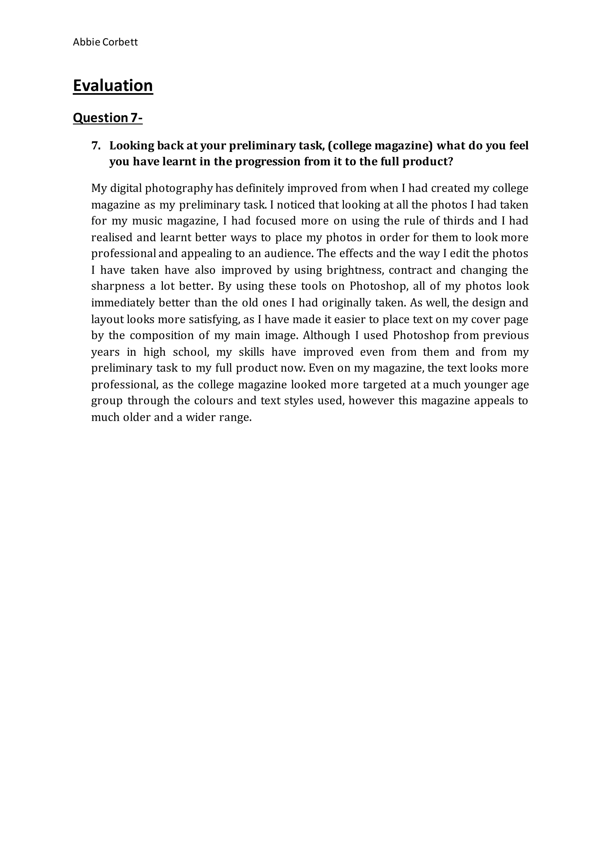 Evaluation- question 7 | PDF