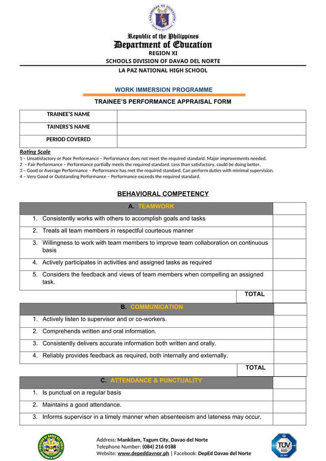 EVALUATION-RATING.docx form work immersion | DOCX
