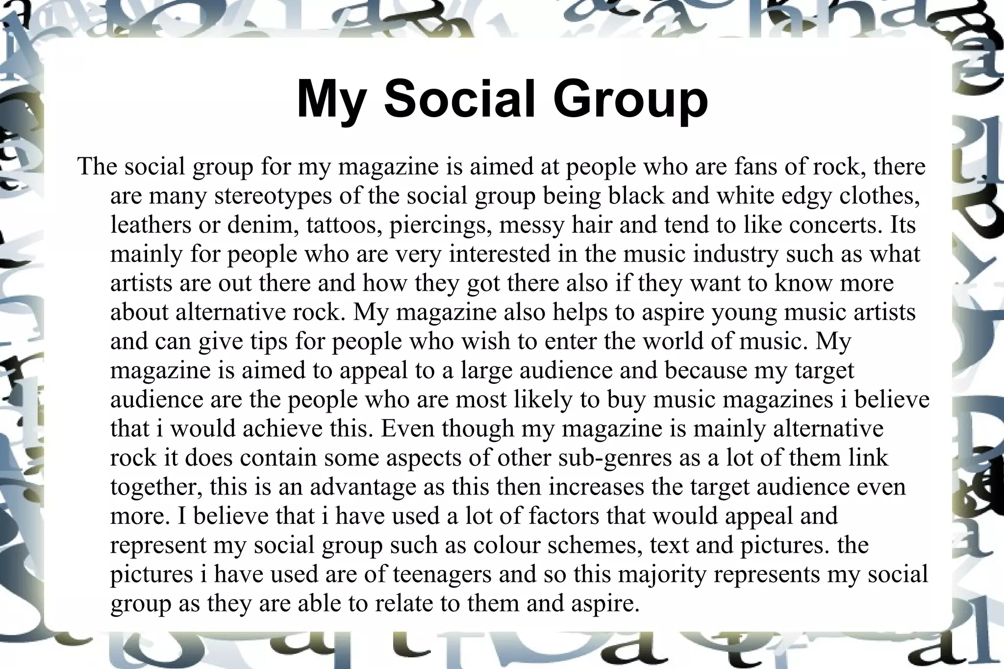How does your product represent particular social groups? | ODP | Music | Entertainment