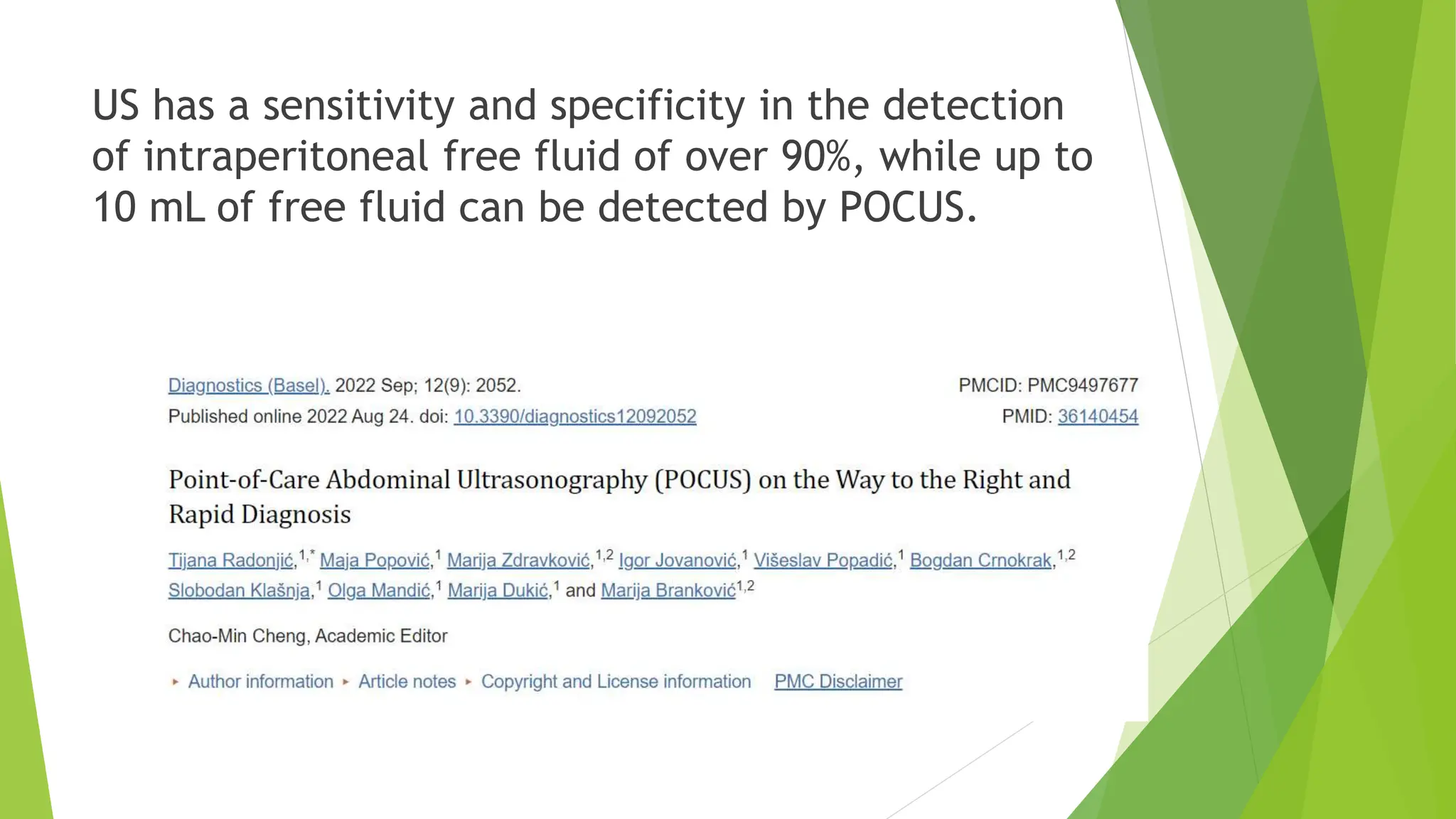 Evaluation abdominal Point of care ultrasonography (POCUS)is advanced ...