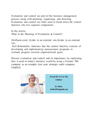 Evaluation and control are part of the business management process a | DOCX