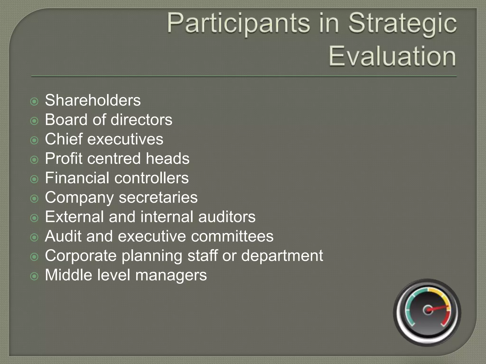 Evaluation and control in strategic management | PPT