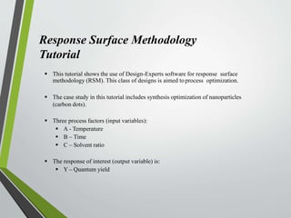 Evaluation and optimization of variables using response surface ...