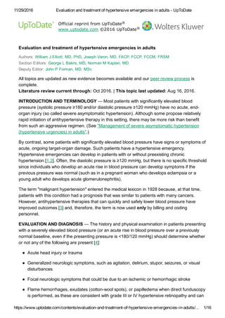 Evaluation and treatment of hypertensive emergencies in adults up ...