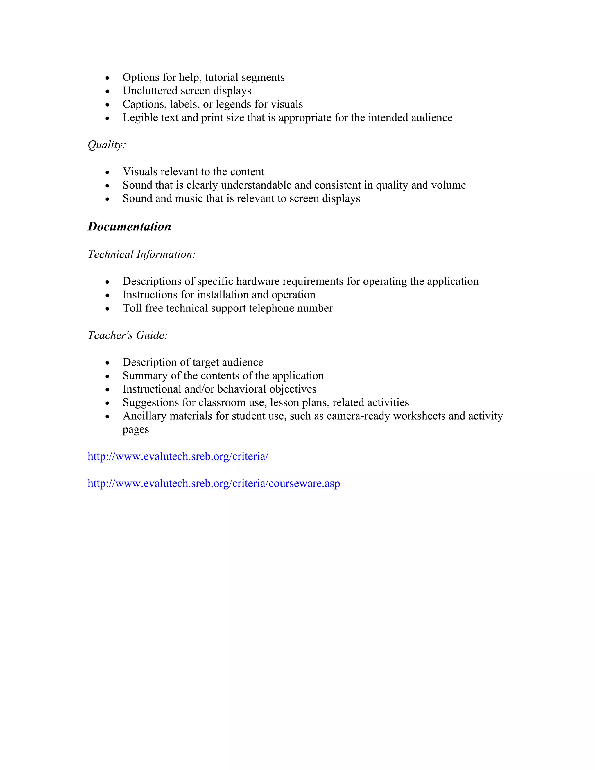 Evaluation aspects | DOC