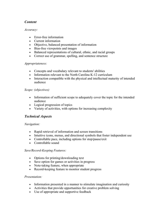 Evaluation aspects | DOC