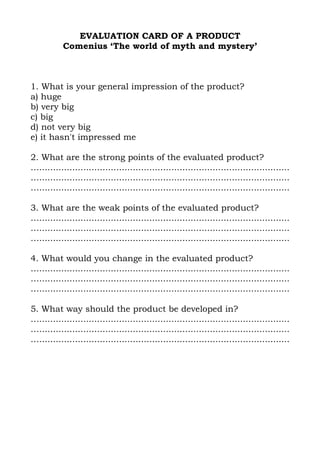 Evaluation card of a product | DOC