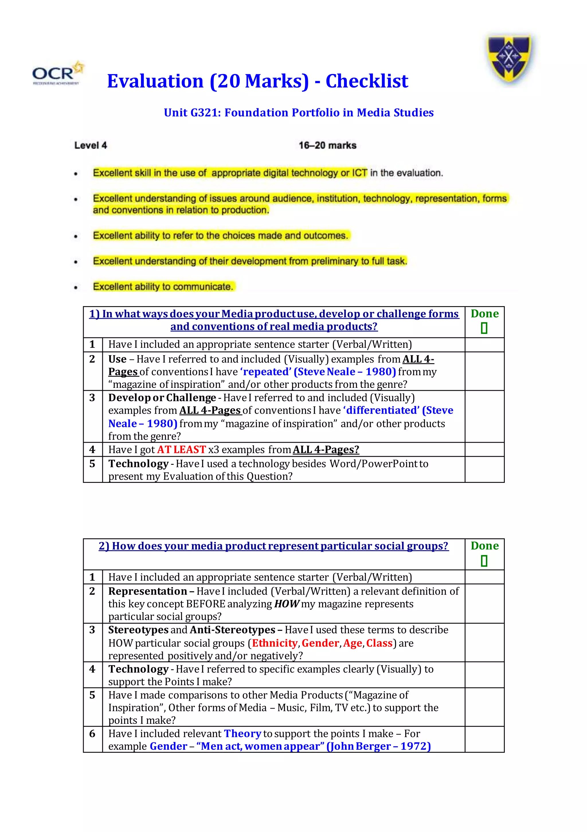 Evaluation checklist | DOCX