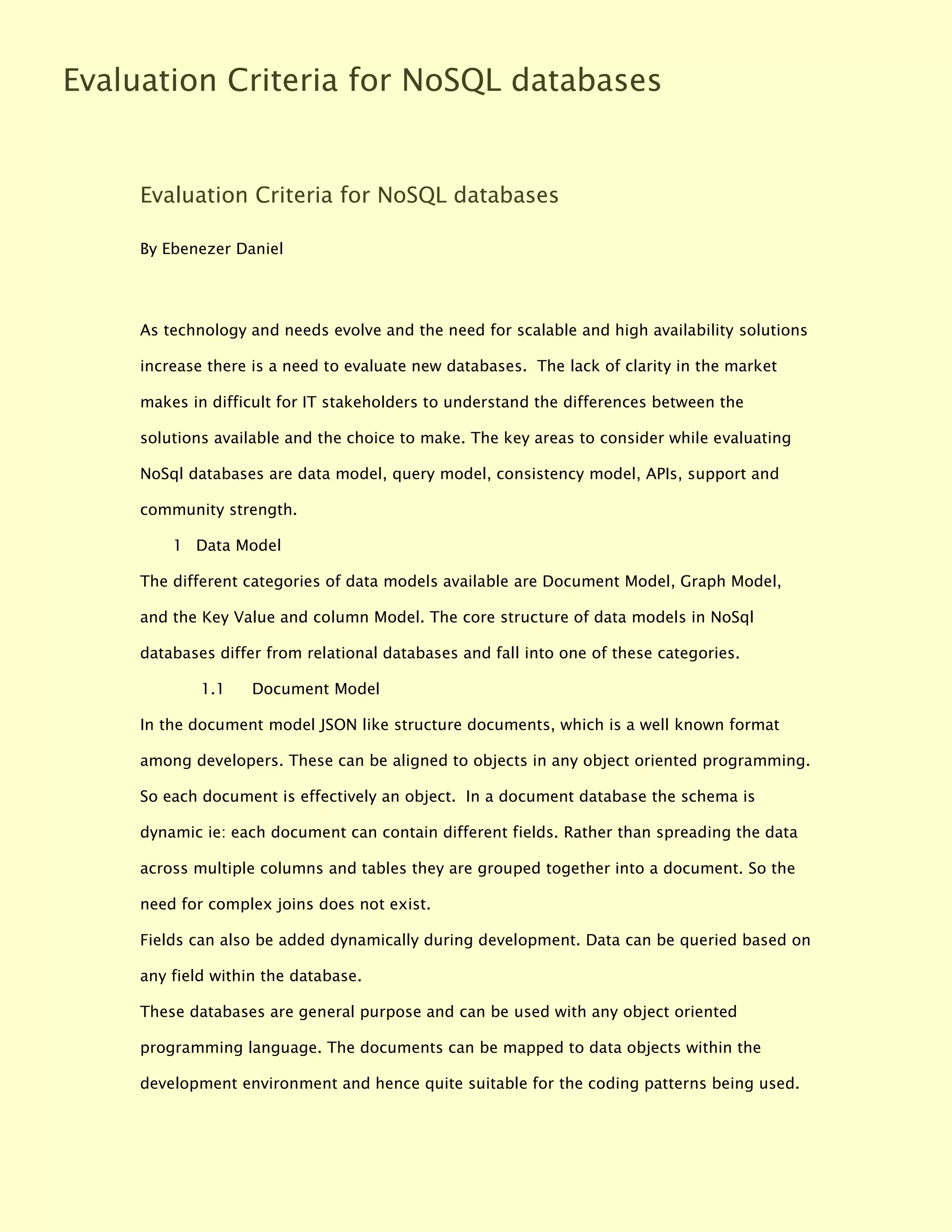 Evaluation Criteria For Nosql Databases Pdf