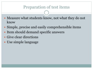 Evaluation, different types of test items | PPTX