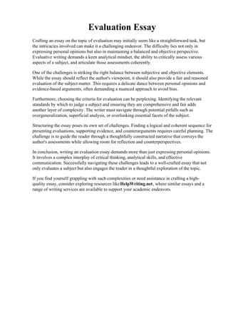 Evaluation Essay. evaluation essay example in 2021 Argumentative essay, Essay, Essay ... | PDF