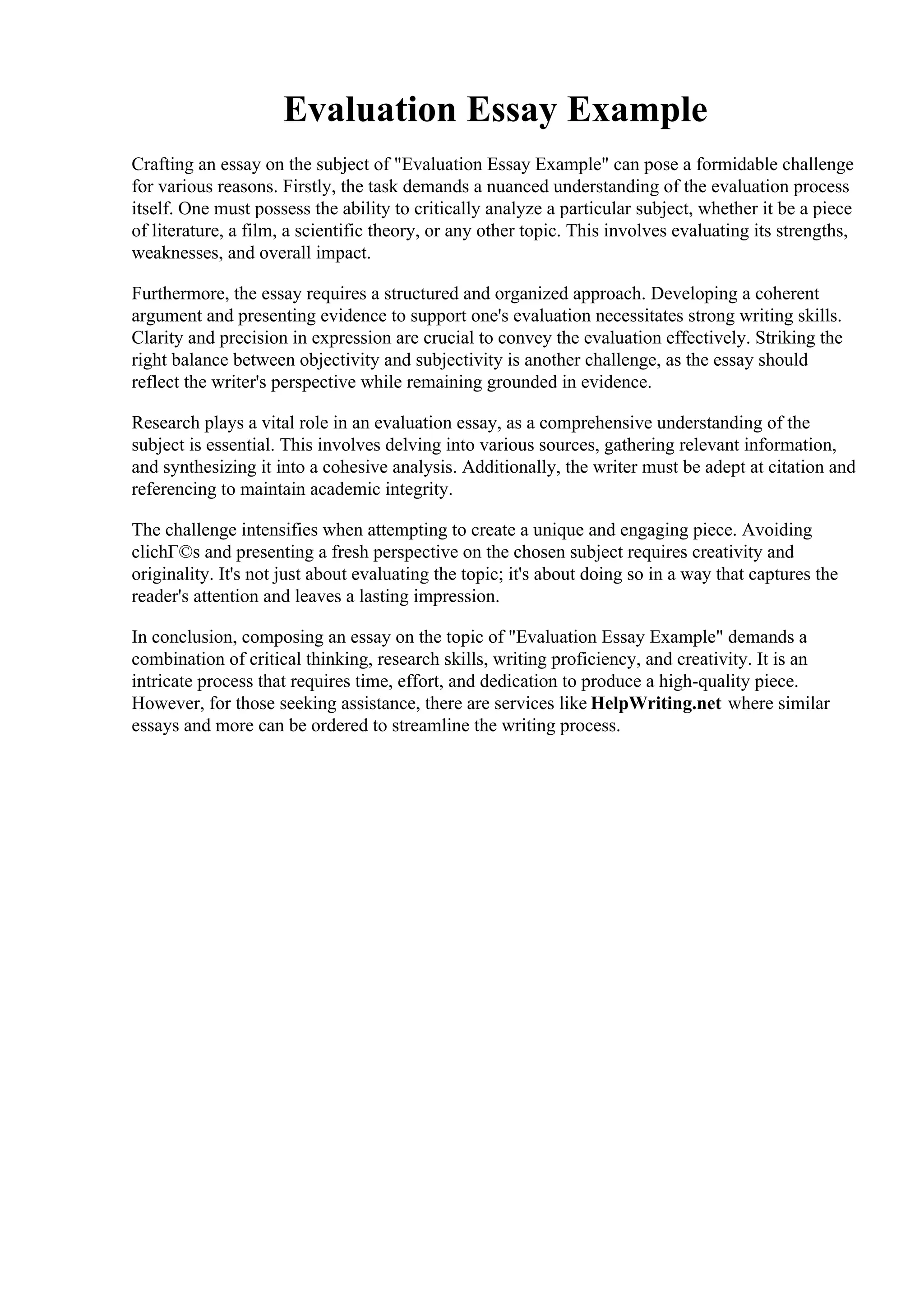 Evaluation Essay Example | PDF