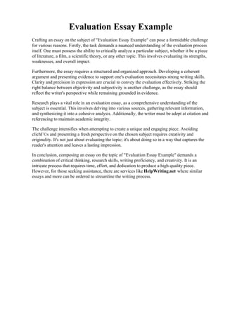 Evaluation Essay Example | PDF