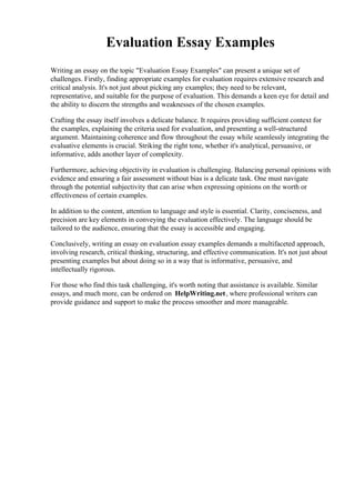 Evaluation Essay Examples.pdf | Educational Assessment | Education