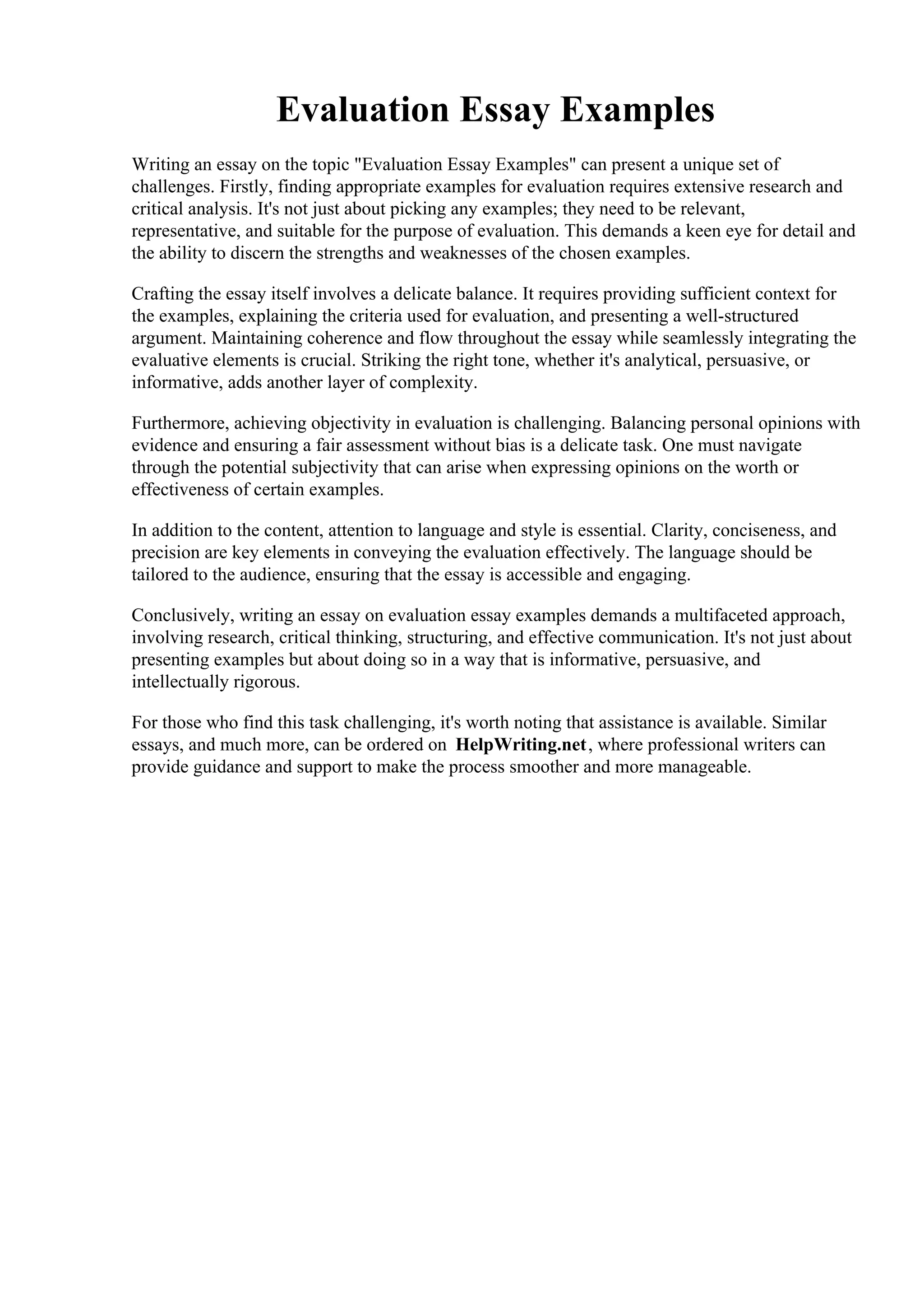 Evaluation Essay Examples. Sample Self Evaluation Essay Templates at ...