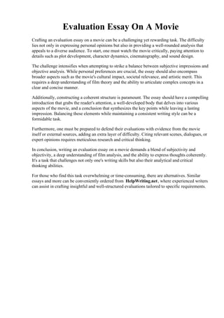 Evaluation Essay On A Movie. Incredible Evaluation Essay On A Movie ...