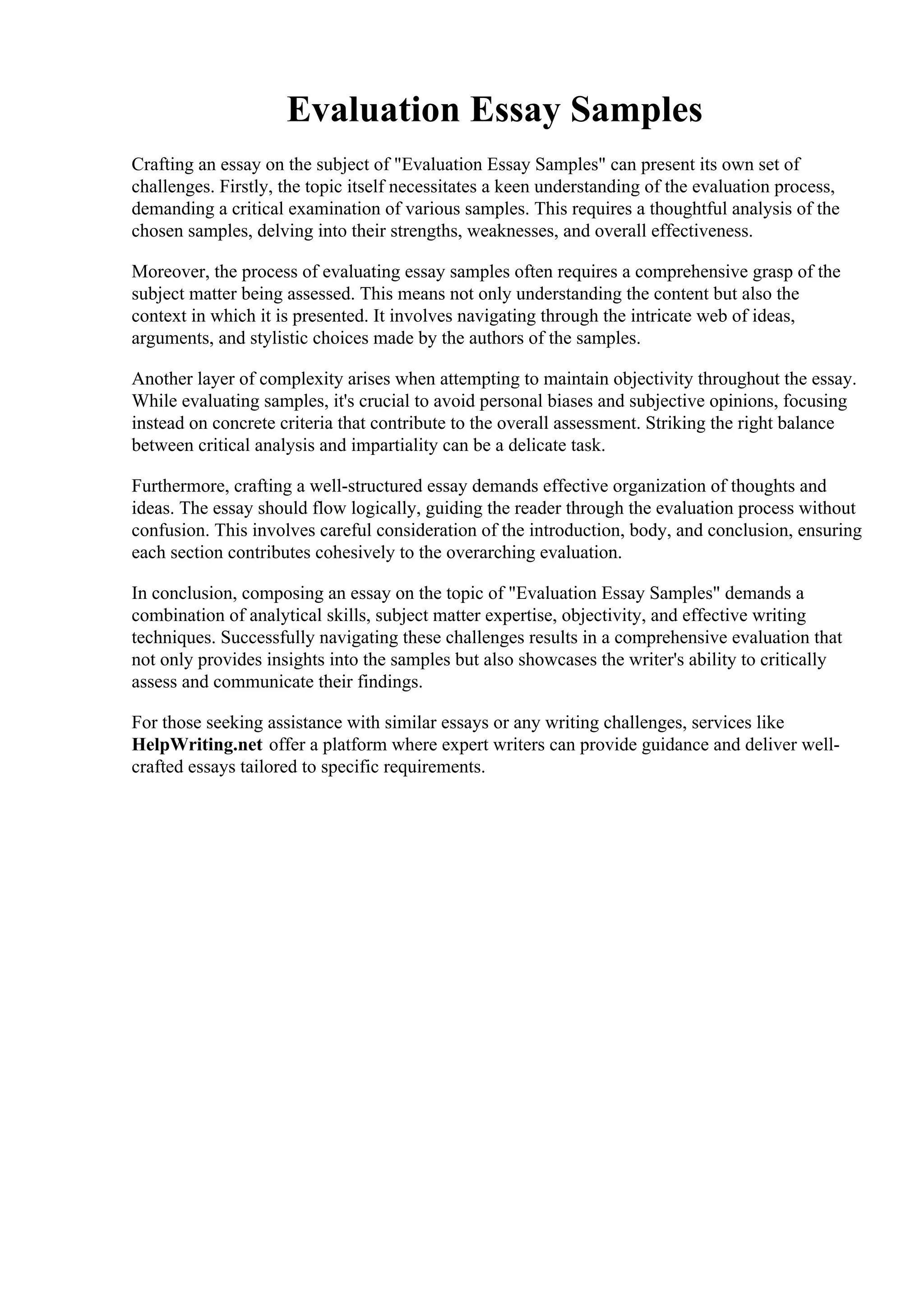 Evaluation Essay Samples | PDF