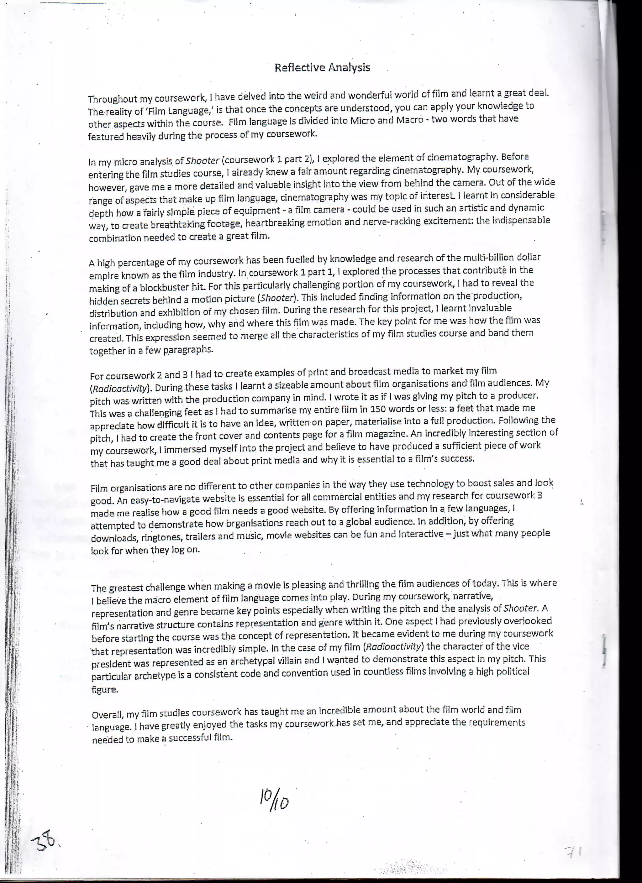 GCSE Film Studies: Evaluation examples | PDF