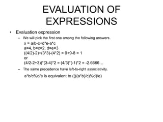 Evaluation expression | PPTX | Programming Languages | Computing