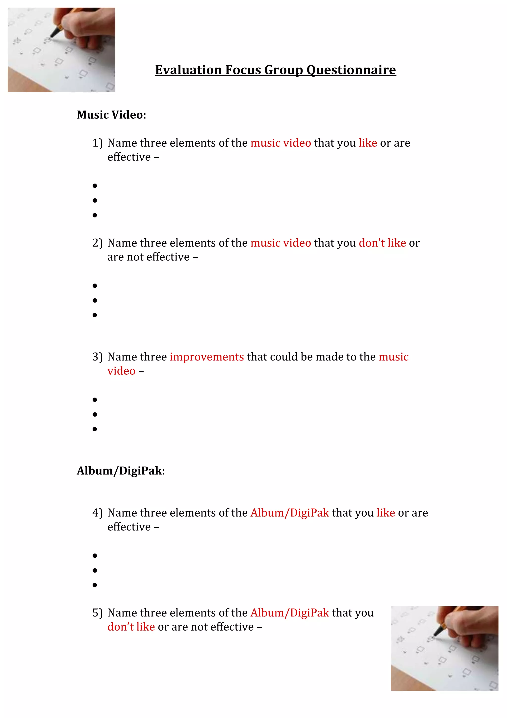 Evaluation Focus Group Questionnaire | DOCX | Business | Business and ...