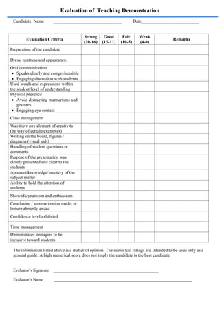 Evaluation of Teaching Demonstration | PDF