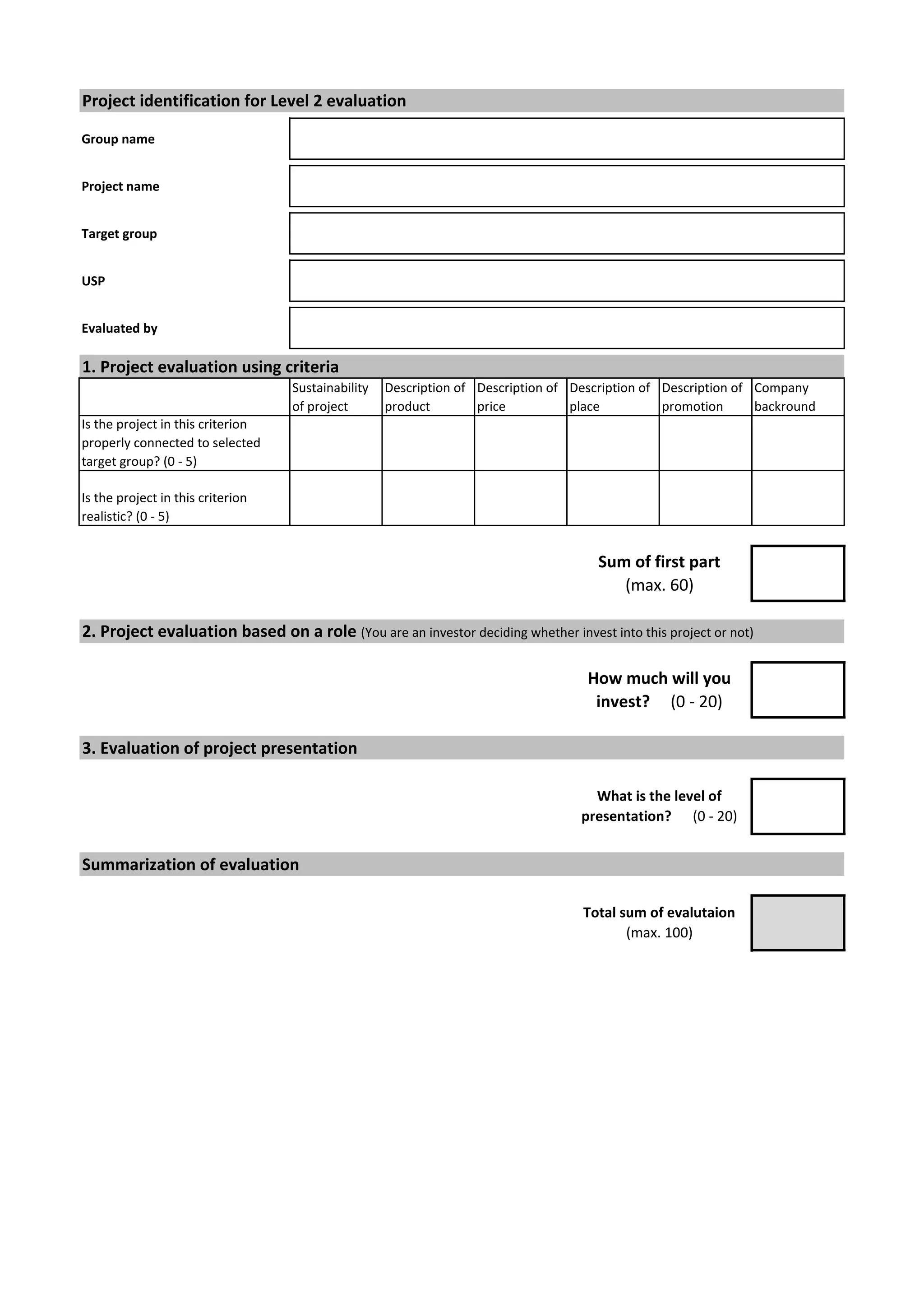 Evaluation form level 2 | PDF