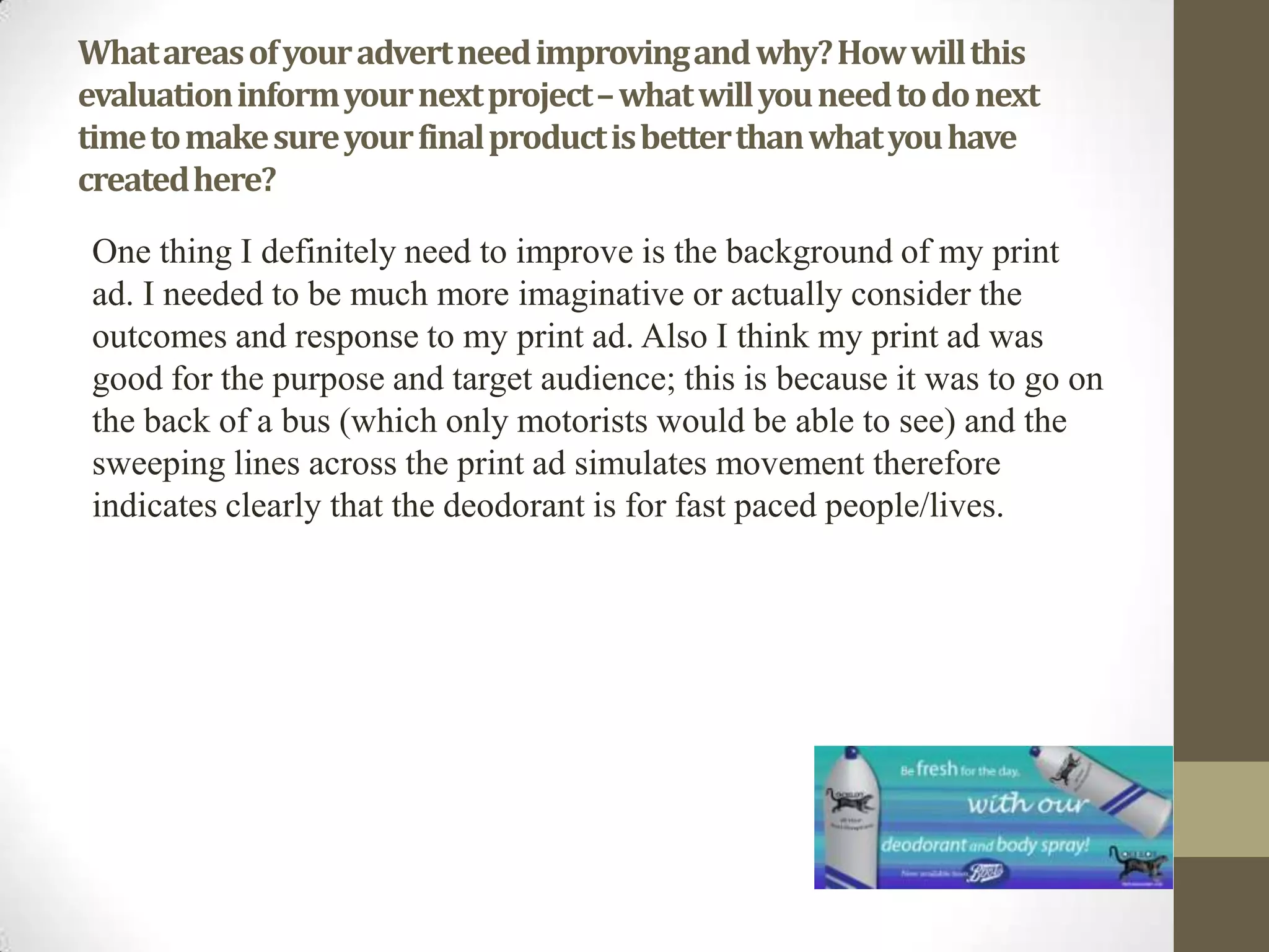 Evaluation for the entire advertisement project | PPTX