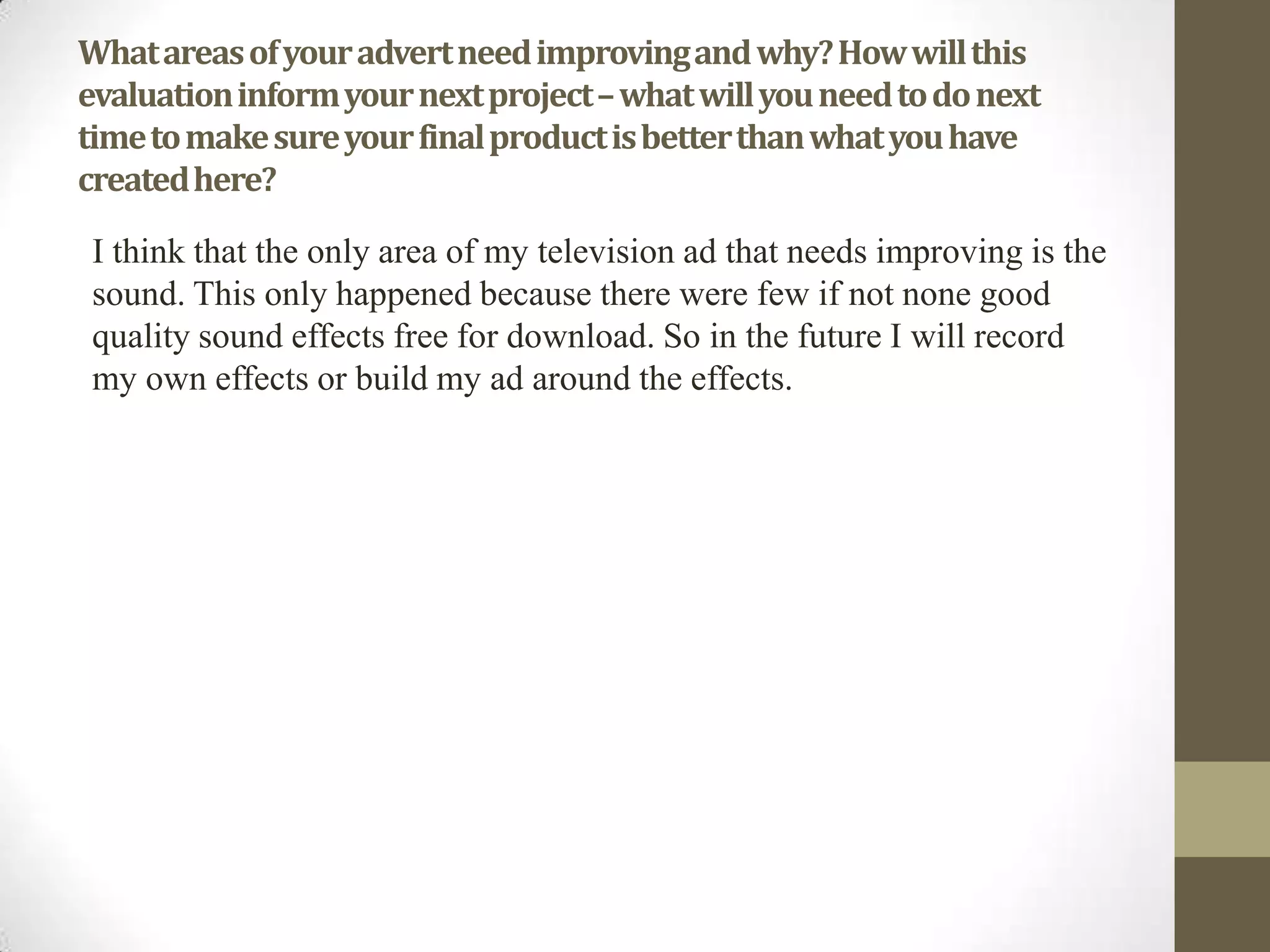 Evaluation for the entire advertisement project | PPTX