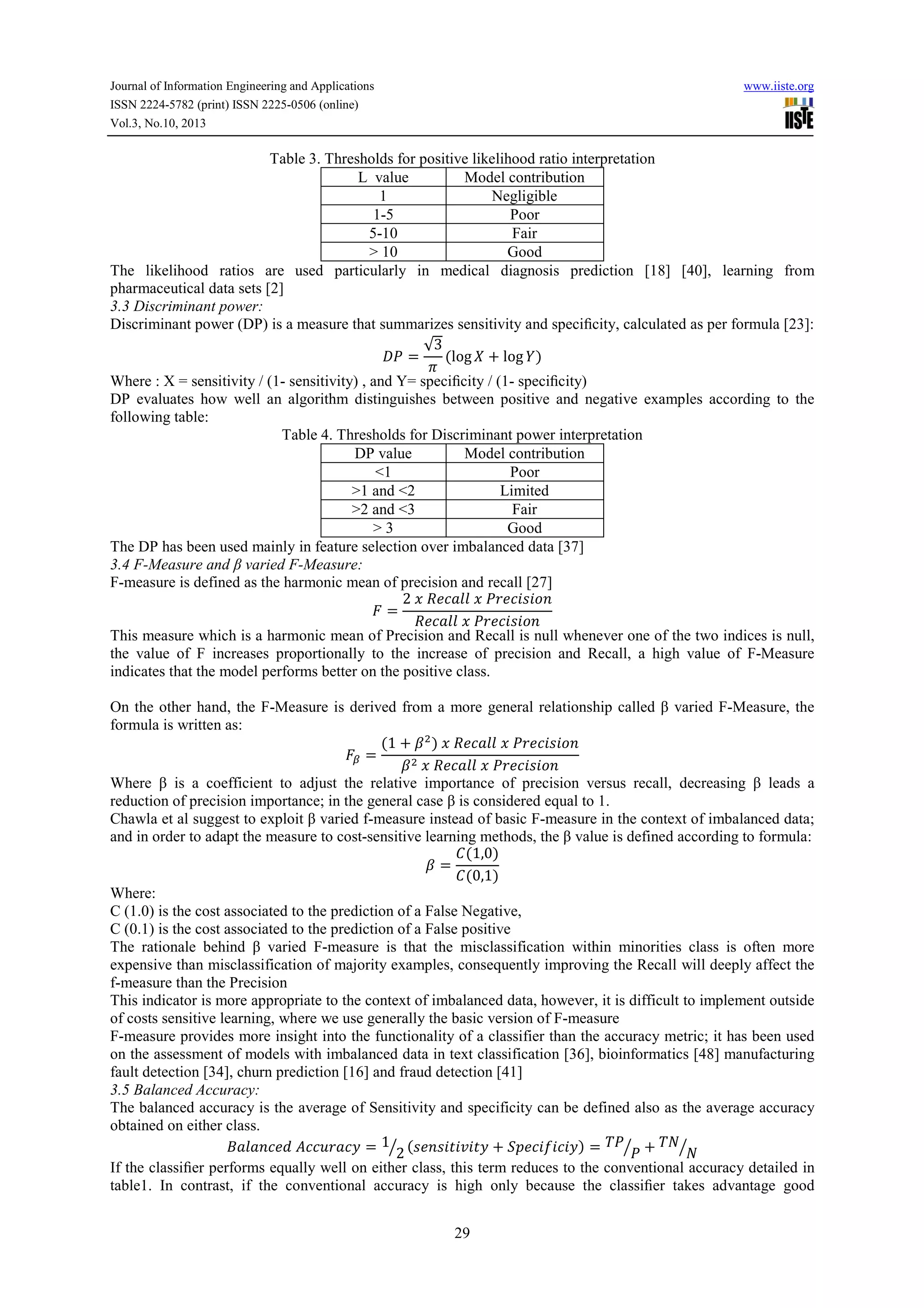 Evaluation measures for models assessment over imbalanced data sets | PDF