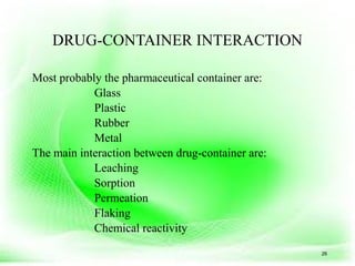 Evaluation methods for drug excipients and container interaction | PPT