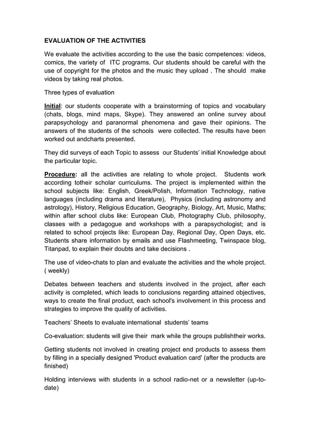 Evaluation of activities | PDF