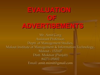 Evaluation of advertisements | PPT | Marketing and Advertising | Business