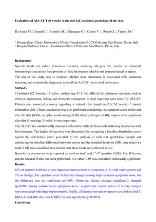 Evaluation of alcat test results in the non ig e mediated pathology of ...