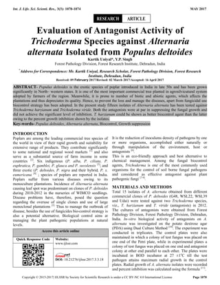 Evaluation of Antagonist Activity of Trichoderma Species against Alternaria alternata Isolated ...