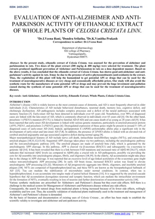 EVALUATION OF ANTI-ALZHEIMER AND ANTIPARKINSON ACTIVITY OFETHANOLIC ...