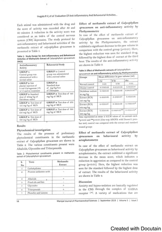 Evaluation of Anti Inflammatory and Behavioural Activities of Calycophyllum Sprucaenum In Albino ...