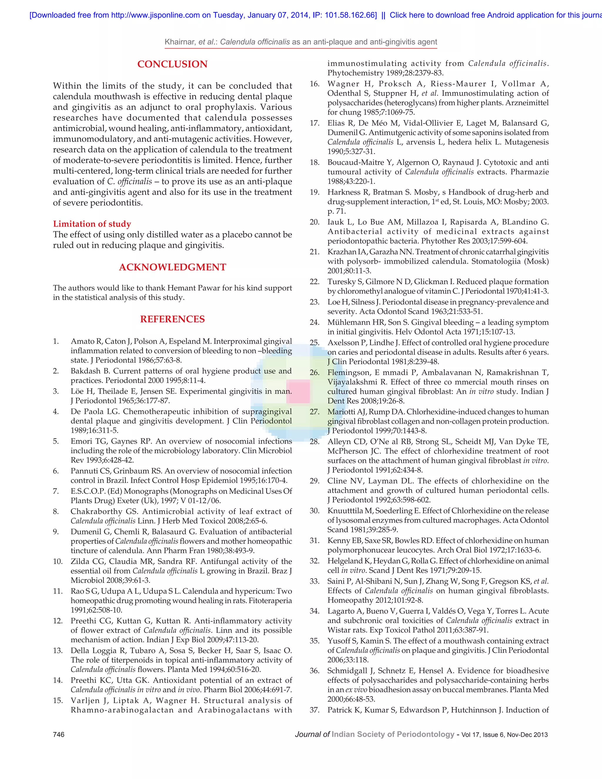 Evaluation of calendula officinalis as an anti plaque and anti ...