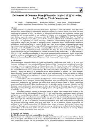 Evaluation of common bean [phaseolus vulgaris (l.)] varieties, for ...