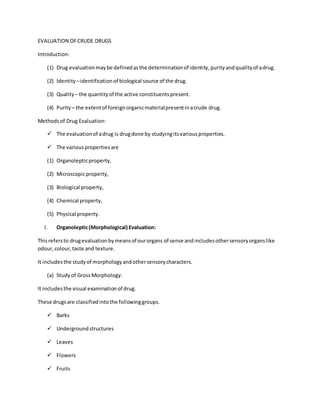 Evaluation of crude drugs | DOCX | Chemistry | Science