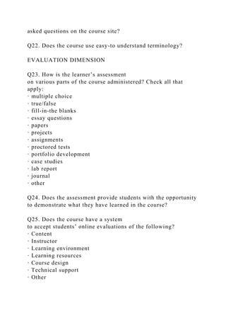 Evaluation of E-Learning CoursesThe following matrix designed .docx