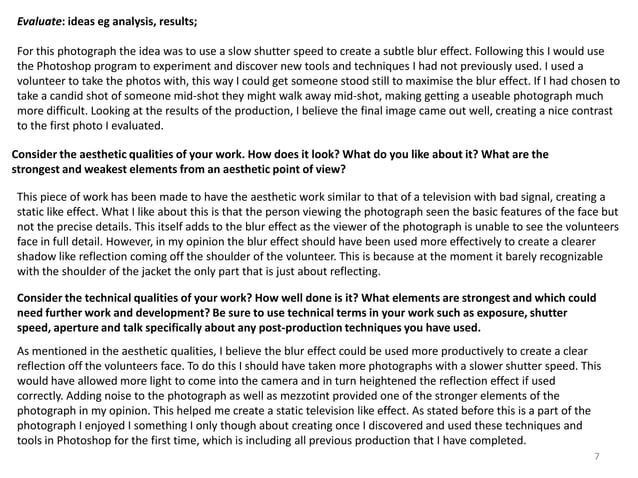 Evaluation of final photographs 2.2 | PPT